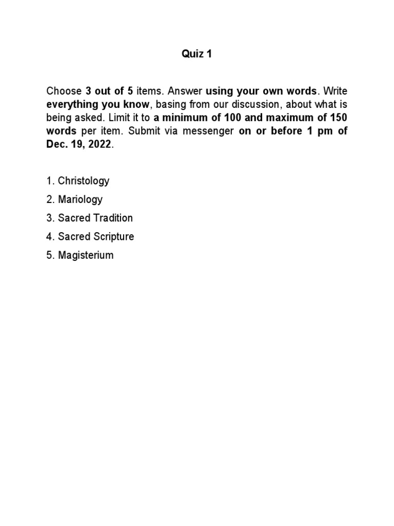 Quiz 1 Christ Ology Mari Ology | PDF