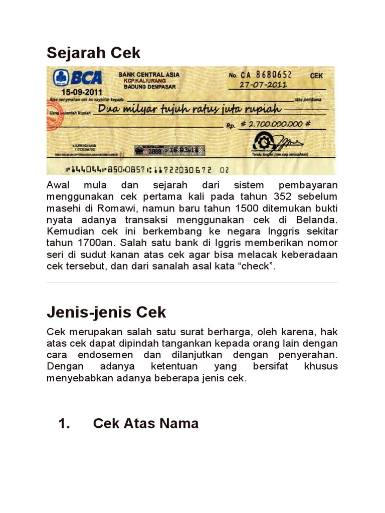 Cek Mundur: Pengertian dan Contoh | PDF | Bisnis | Pengelolaan Keuangan ...