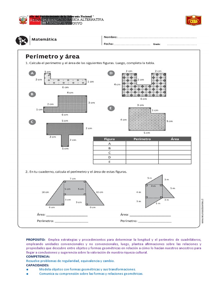 Ficha Area y Perimetro | PDF | Matemáticas