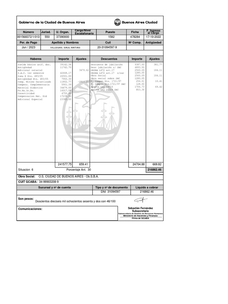 Recibo de Sueldo GCABA | PDF