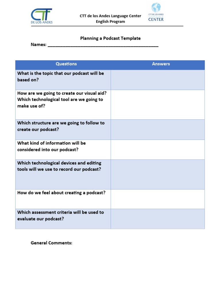 Planning a Podcast Template | PDF