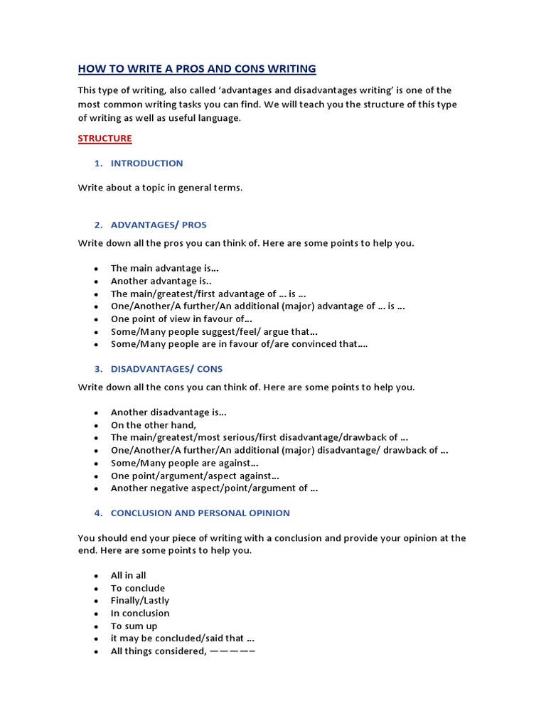 B1.3 - How To Write A Pros and Cons Writing | Download Free PDF | Roommate