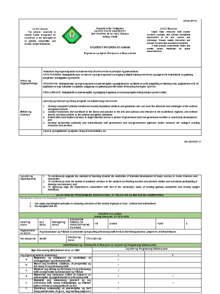 Syllabus Gned04 BSP 1 7 | PDF | Manila | Philippines