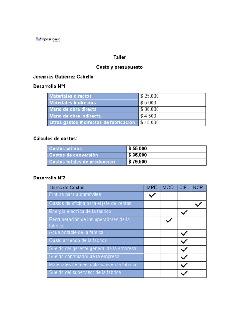Trabajo Costo y Presupuesto | PDF | Presupuesto | Economias