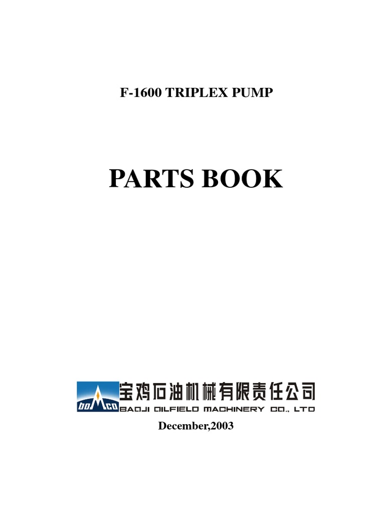 Bomco F1600 Mud Pump Parts Book | PDF | Pump | Mechanical Engineering