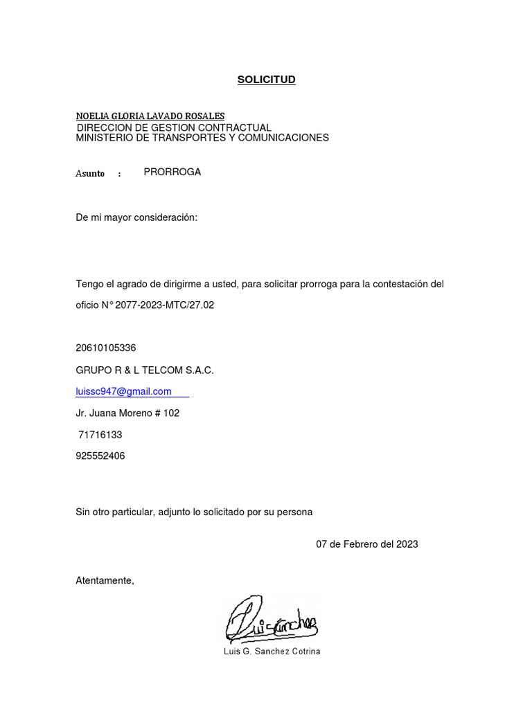 SOLICITUD de Prorroga | PDF