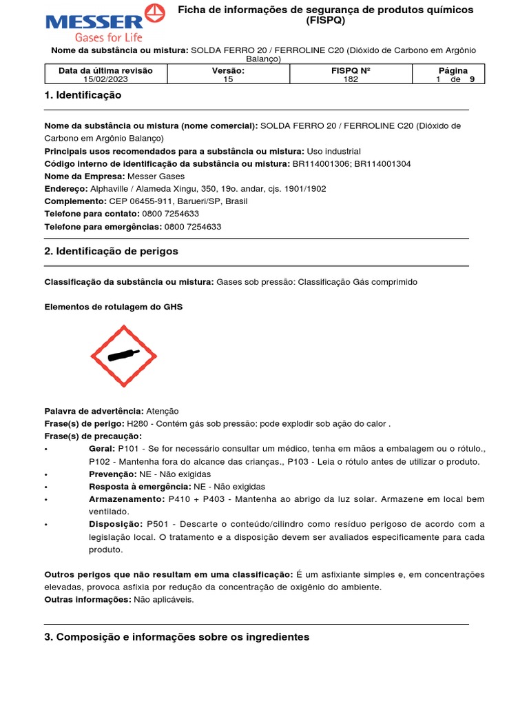 Fispq Ferroline 20 Messer | PDF | Oxigênio | Dióxido de carbono
