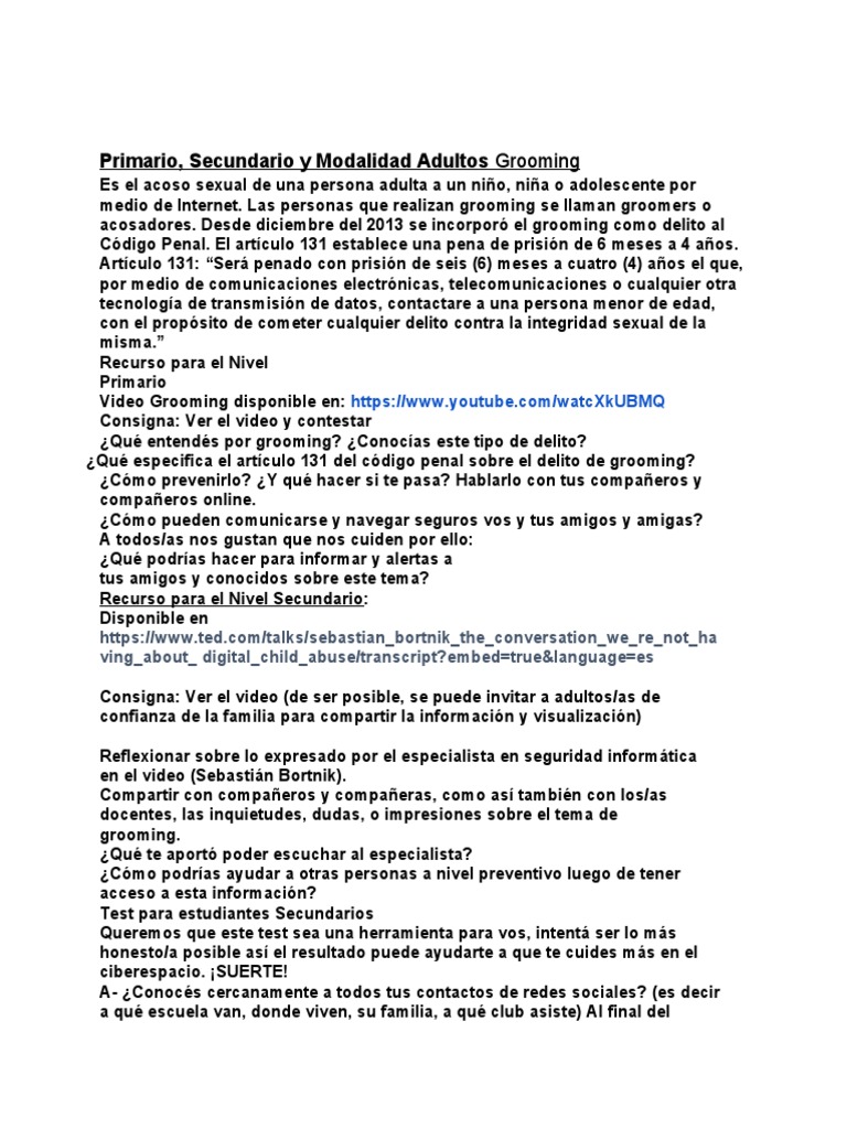 Grooming Sexting Ciberbullyng Con Actividades | PDF | Acoso cibernético ...