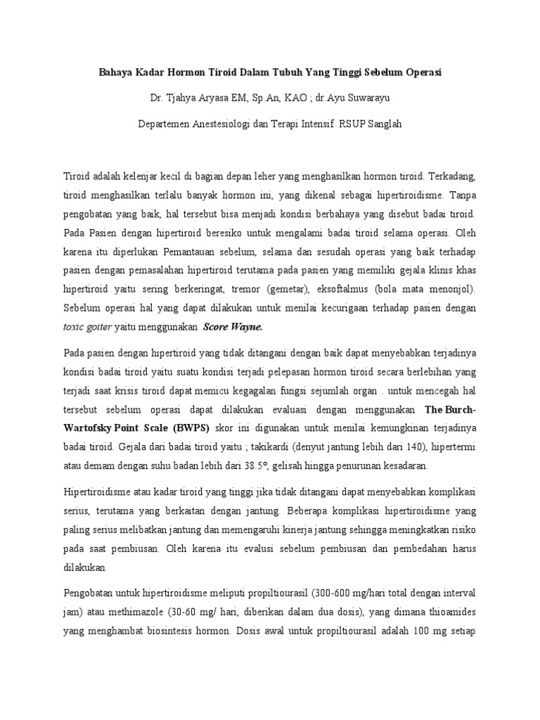 Bahaya Tiroid Tinggi Sebelum Operasi | PDF | Pengembangan Diri ...