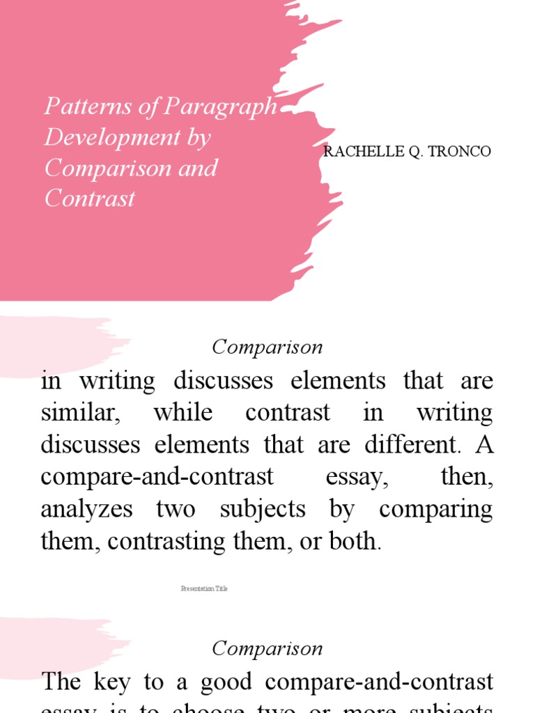 Patterns of Paragraph Development by COMPARISON and CONTRAST | PDF ...