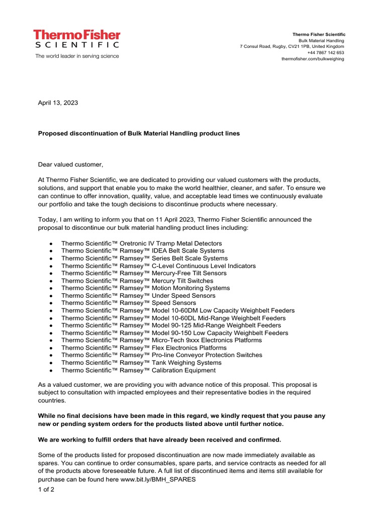 Bulk Material Handling - Discontinuation Pre-Announcement | PDF ... Bulk Material Handling - Discontinuation Pre-Announcement | PDF ...