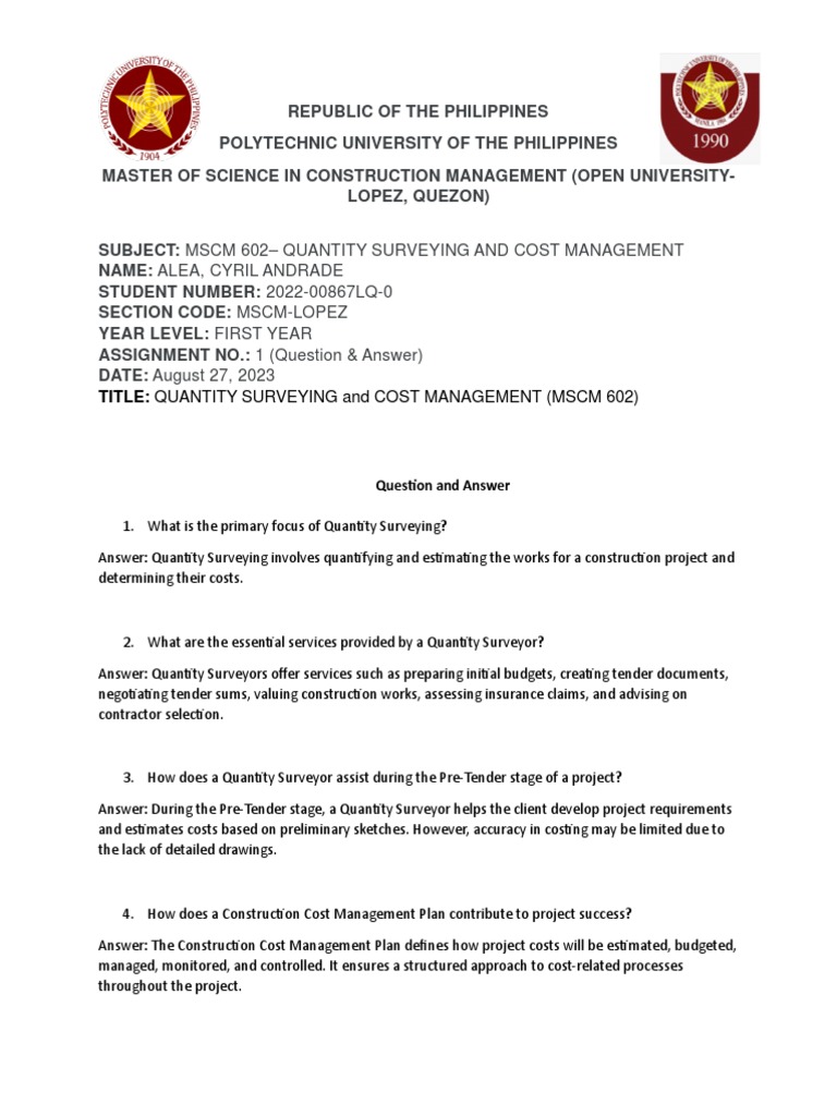 MSCM 602-Ass. No. 1 Q&A ALEA, Cyril A | PDF