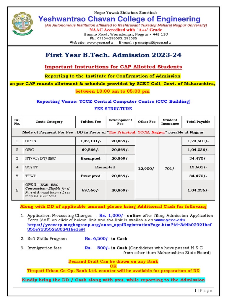 BTech CAP Instructions 2023-24 Website | PDF