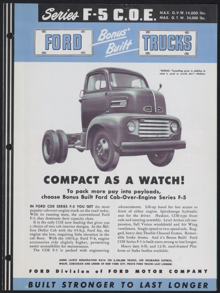 1950 Ford F 5 Cab Over Engine Bonus Built Trucks AR - 96 - 212010 - 15071 FHV | PDF | Axle | Truck