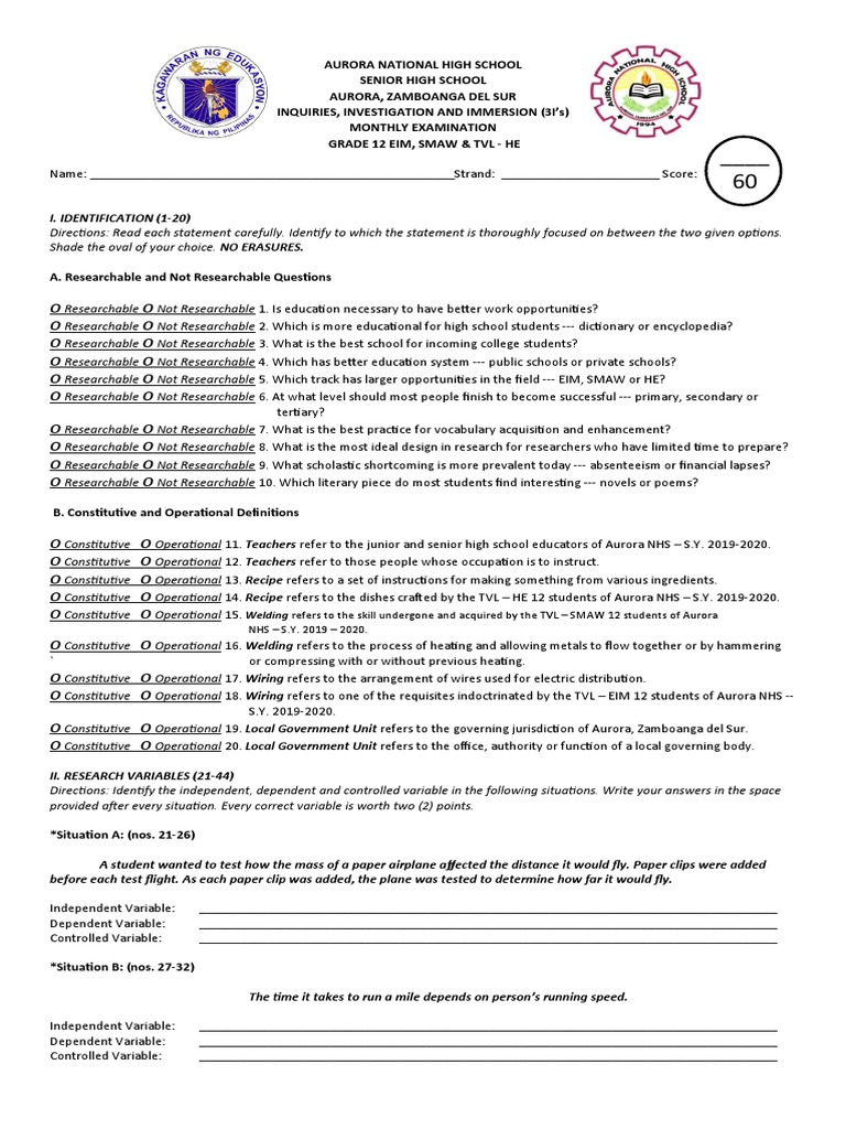 3i's 3rd Final Exam | PDF | Experiment | Science