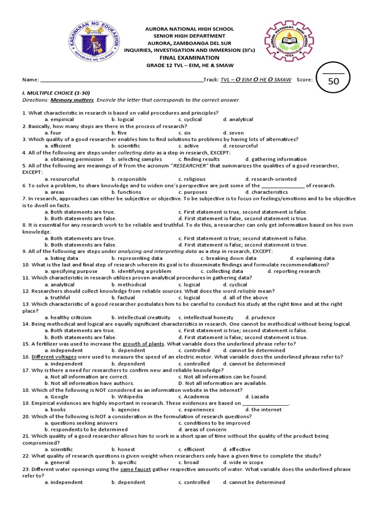 3i S Final Exam Pdf Quantitative Research Data