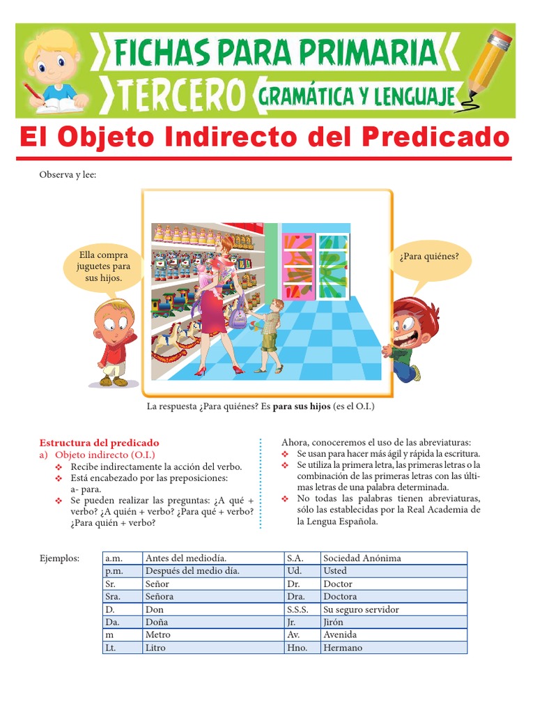 El Objeto Indirecto Del Predicado para Tercer Grado de Primaria | PDF ...