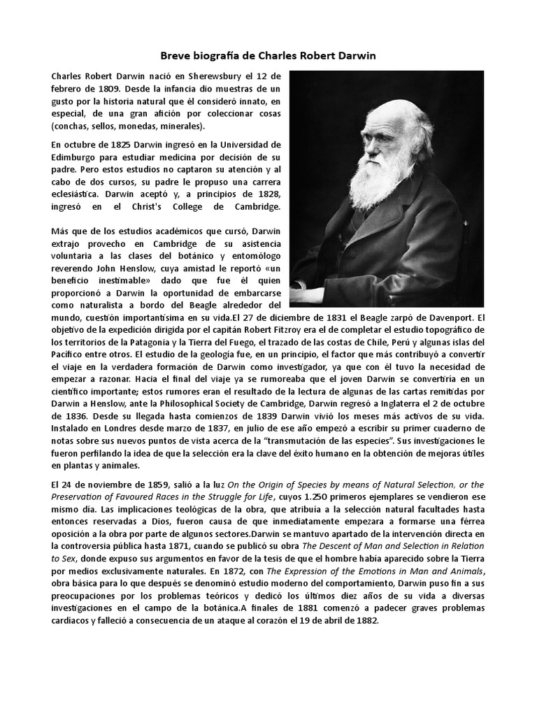 Breve Biografía de Charles Robert Darwin | PDF | Charles Darwin
