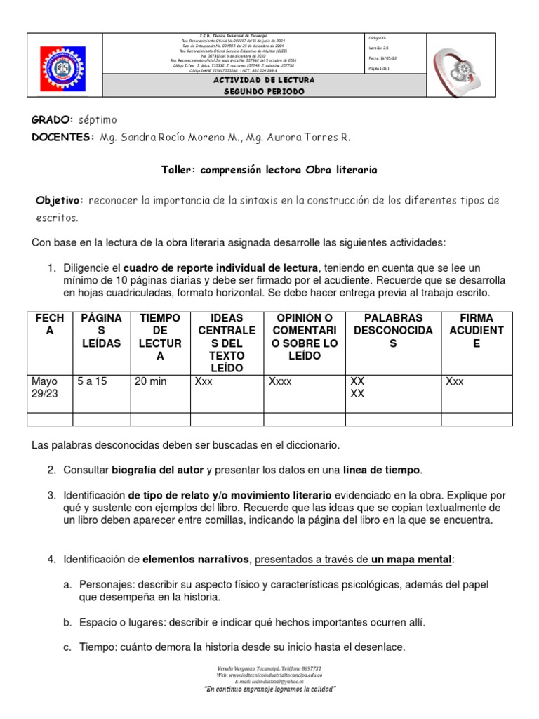 Actividades de Comprensión Lectora 7° | PDF | Libros | Comprensión lectora