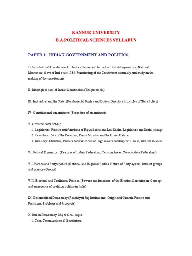 Ba Political Sciences Syllabus | Government Of India | Public ...