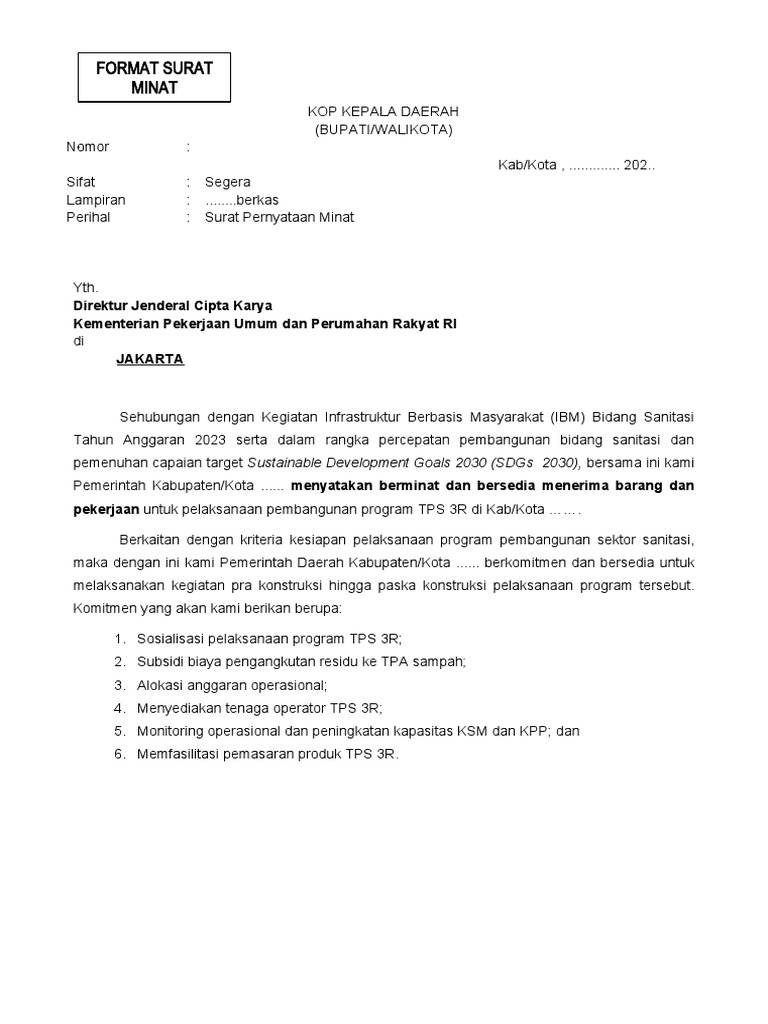 Surat Minat Program TPS 3R 2023 | PDF