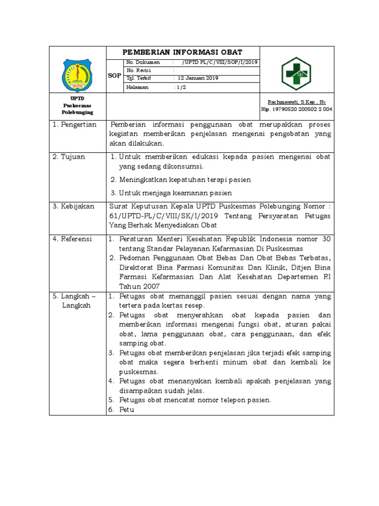 8.2.3.4. Sop Pemberian Informasi Penggunaan Obat | PDF