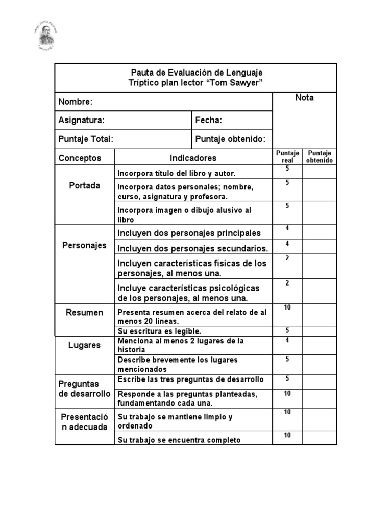 Pauta de evaluación triptico | PDF