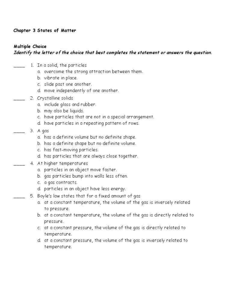 Chapter 3 States of Matter | PDF | Gases | Liquids
