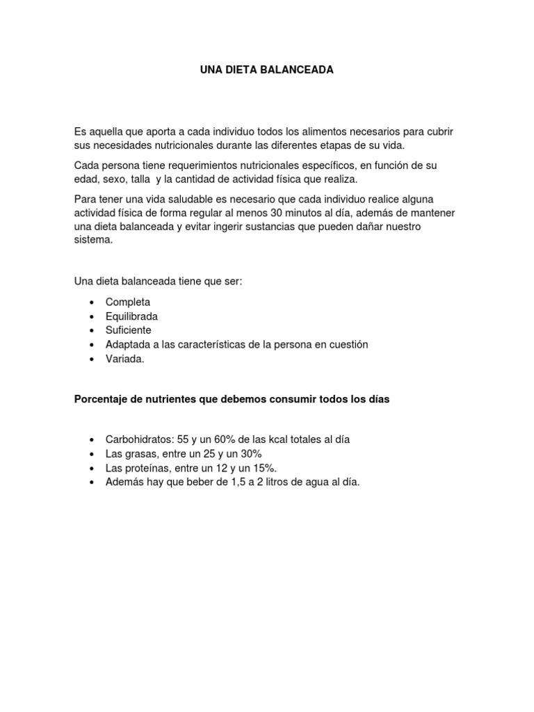 Dieta Balanceada: Guía Completa y Saludable | PDF