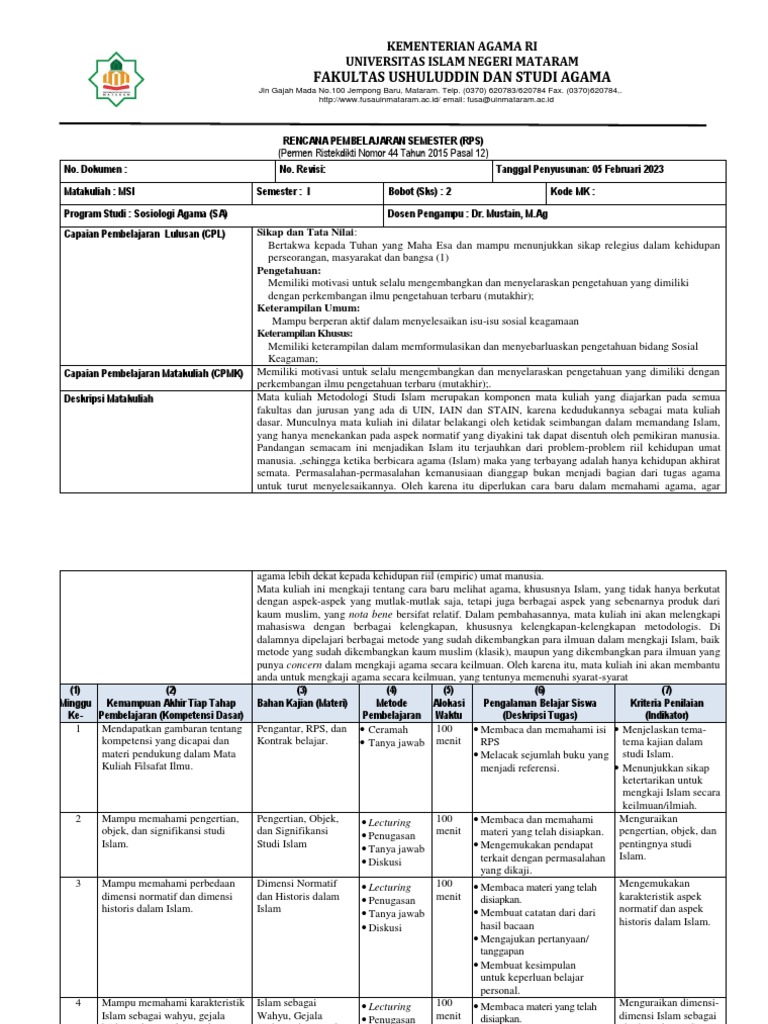 RPS MSI - Ganjil 2023 | PDF