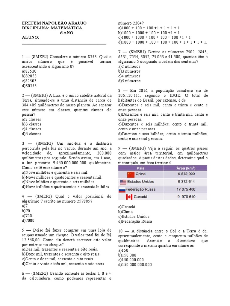 6 Ano | PDF | Métodos e Materiais de Ensino | Ciências e Matemática