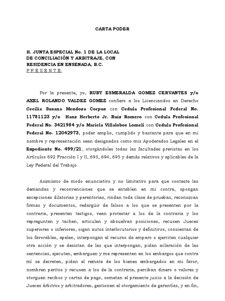 Carta Poder para Apoderados Legales | PDF | Justicia | Crimen y violencia