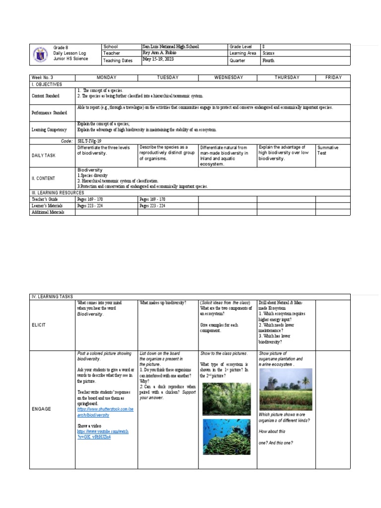 Grade 8 Science: Biodiversity Focus | PDF | Biodiversity | Species