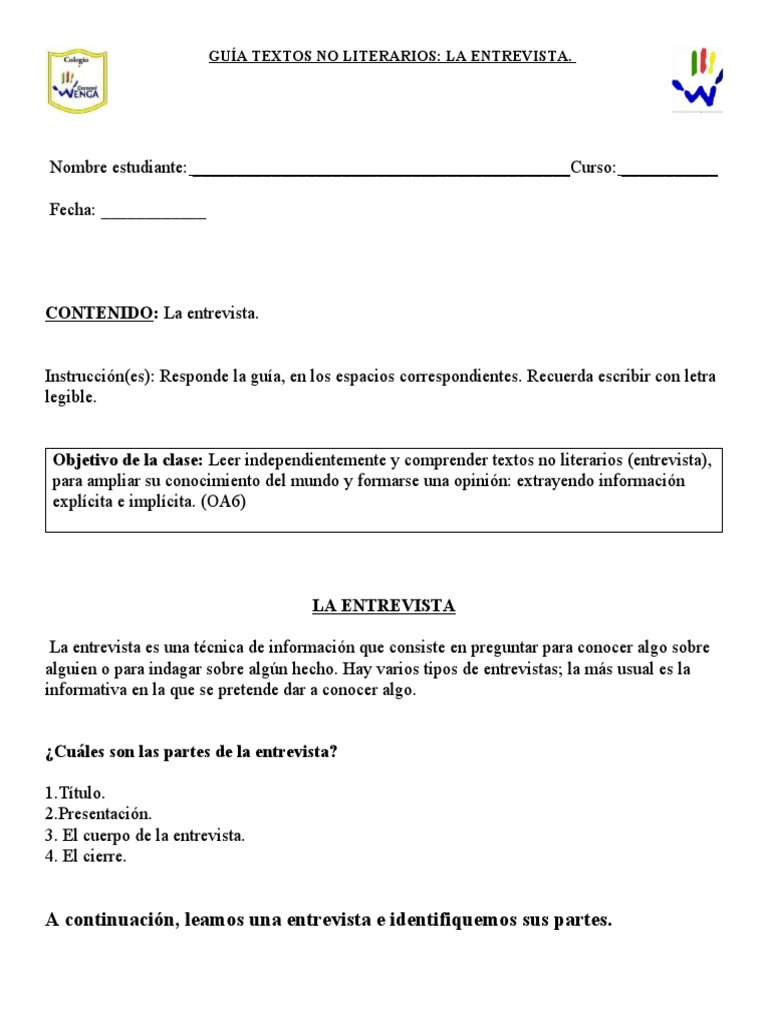 Guía Sobre La Entrevista 6°básico | PDF