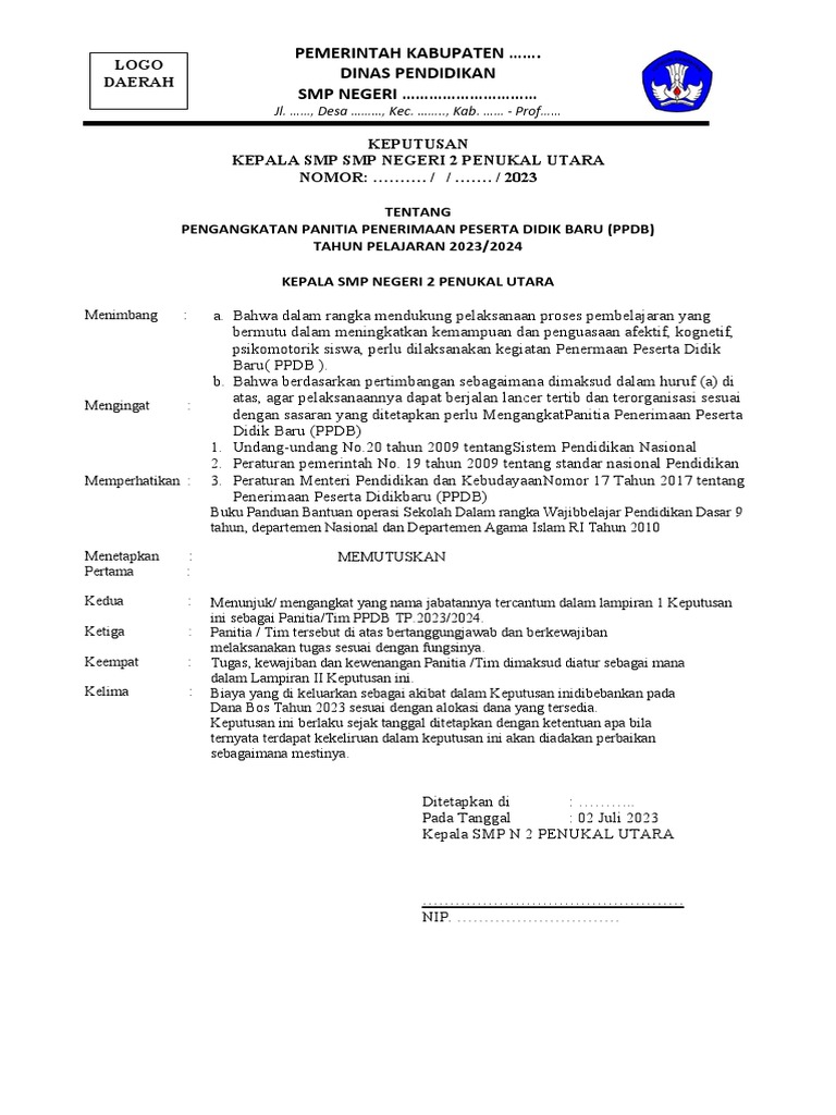 Contoh SK PPDB | PDF