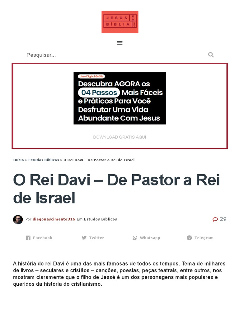 SERMÃO SOBRE O REI DAVI | PDF | Davi | Deus