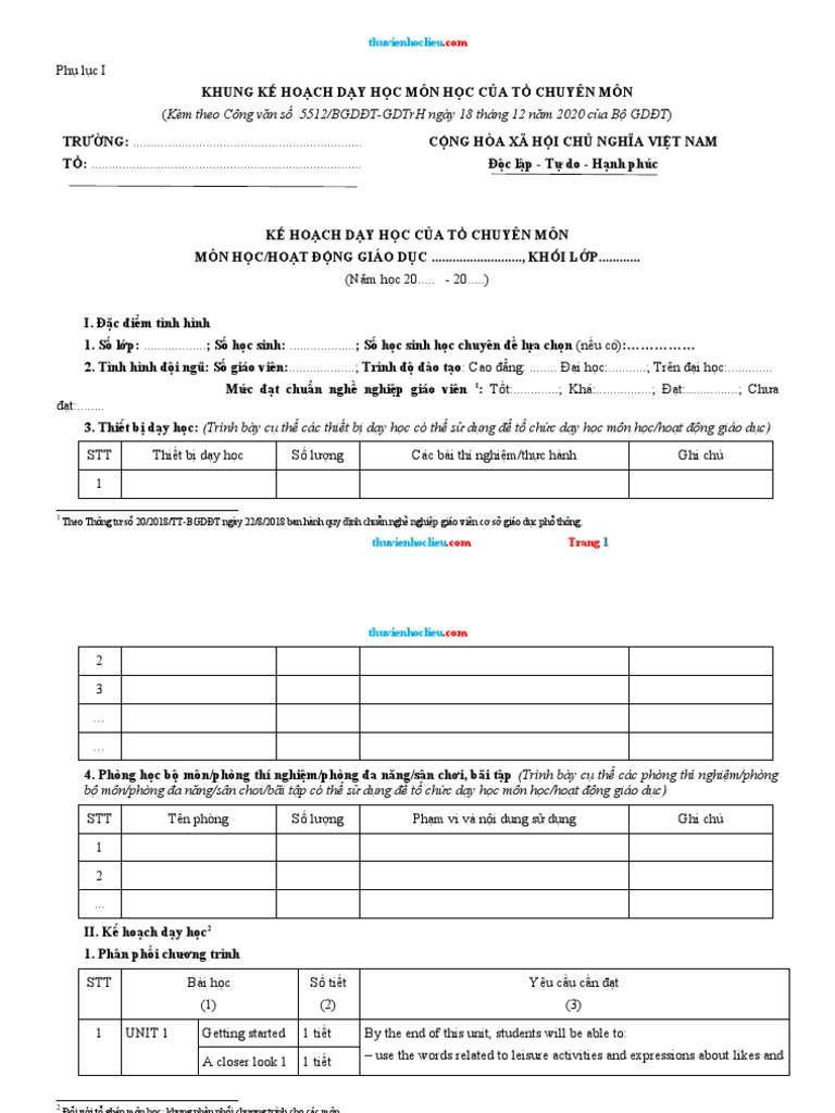 Ke Hoach Day Hoc Cua To Chuyen Mon - TA8 Global Success | PDF