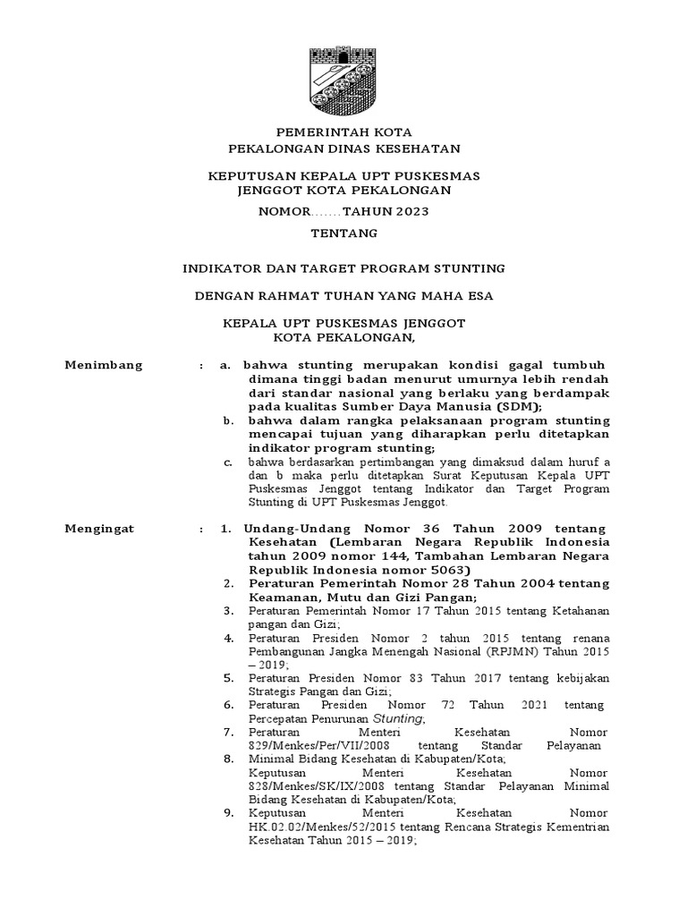 Sk Penetapan Indikator Program Stunting | PDF
