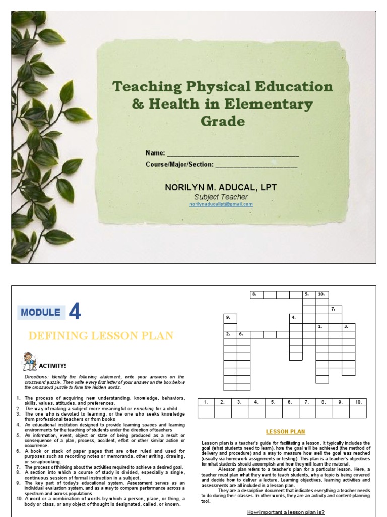 Module 4 - Teaching P.E & Health in Elementary Grades | PDF | Lesson ...