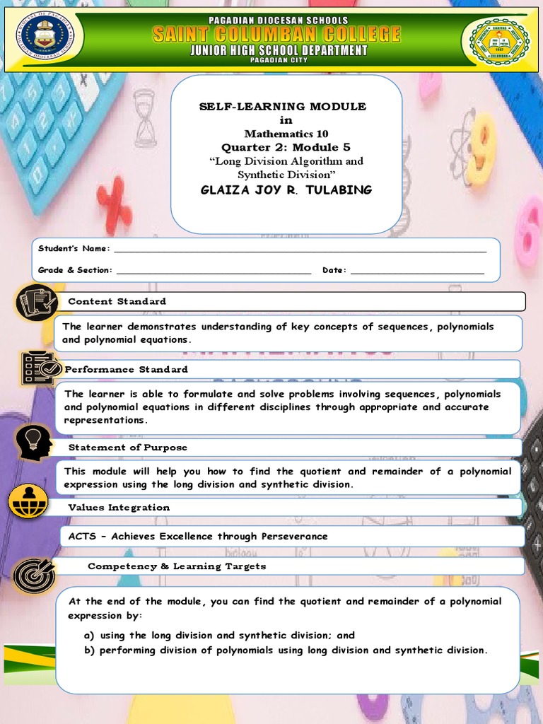 Module 5 Grade 10 Final | PDF | Division (Mathematics) | Elementary ...