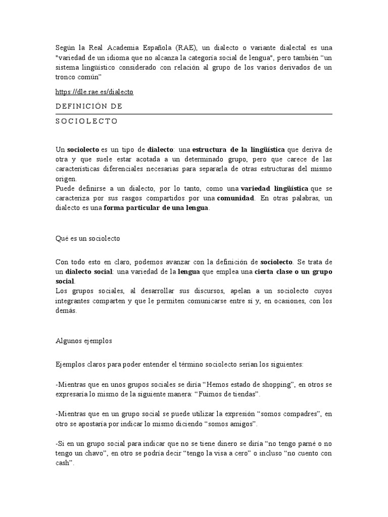 Dialecto y Sociolecto | PDF | Dialecto | Lingüística