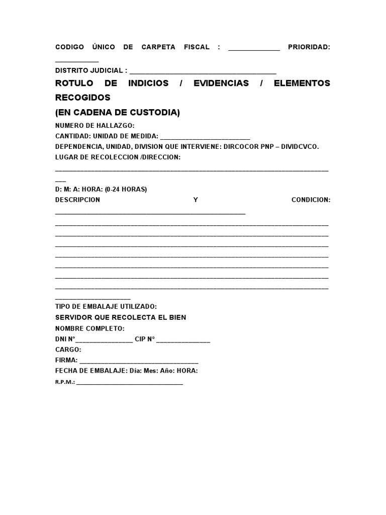 Rotulo Cadena de Custodia | PDF | Crímenes | Crimen y violencia