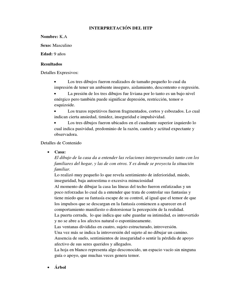 Interpretación Del HTP | PDF | Temor | Psicología Social