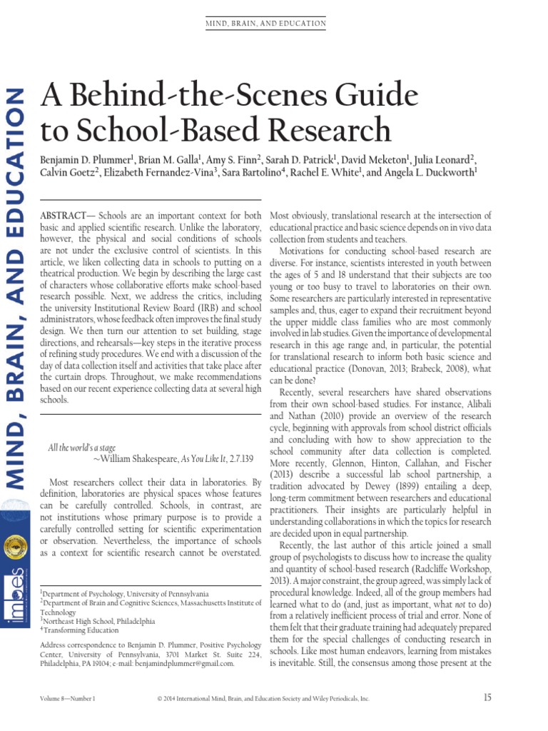 A Behind-the-Scenes Guide To School-Based Research | PDF ...