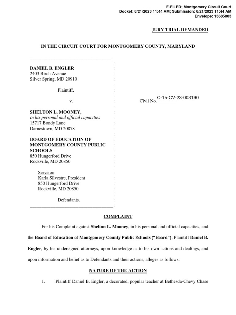 Daniel Engler Complaint Against Shelton Mooney and Montgomery County ...