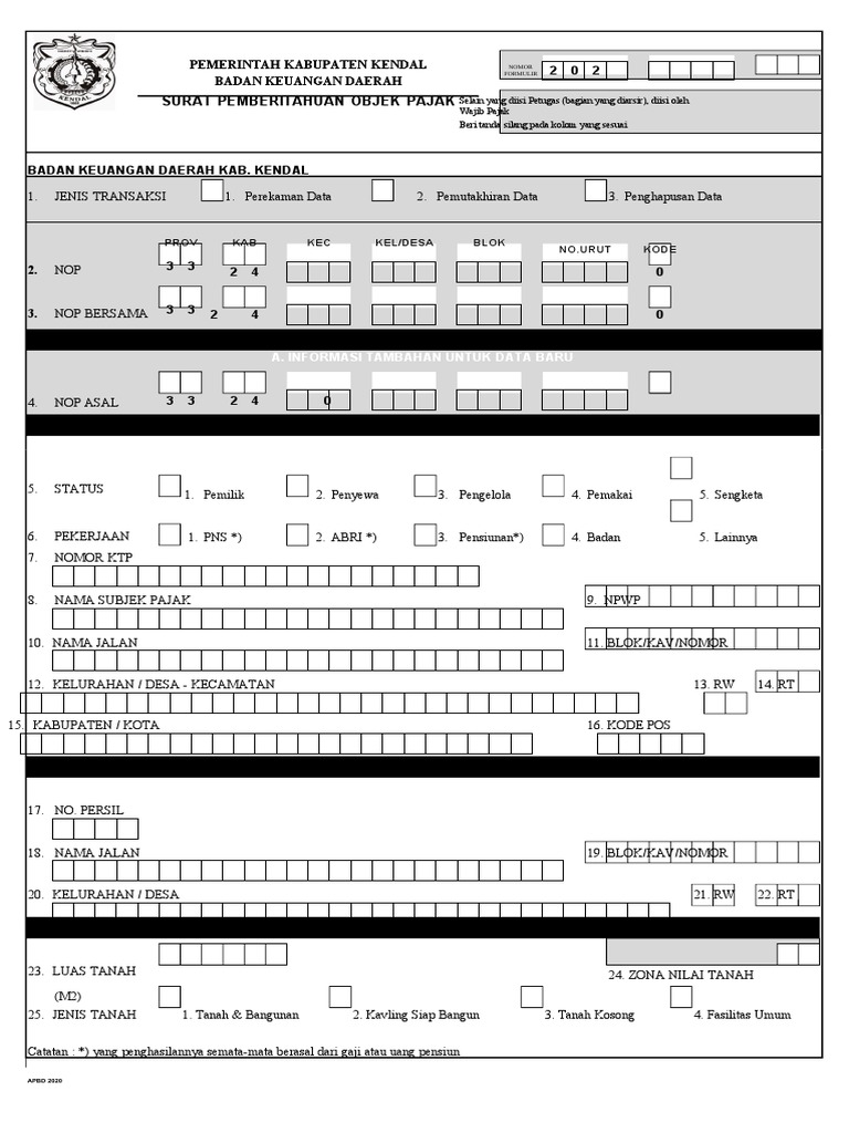 Panduan Pengisian Formulir SPOP PBB | PDF