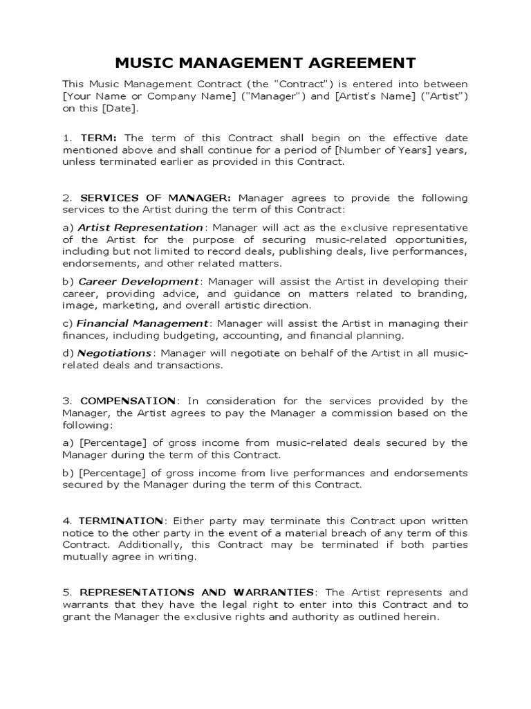Music Management Agreement | PDF | Consent | Private Law