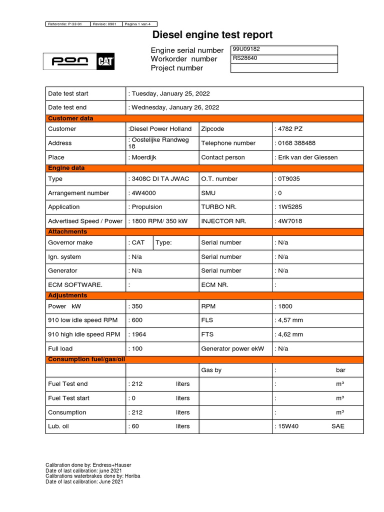 Diesel Engine Test Report Summary | PDF | Diesel Engine | Lubricant