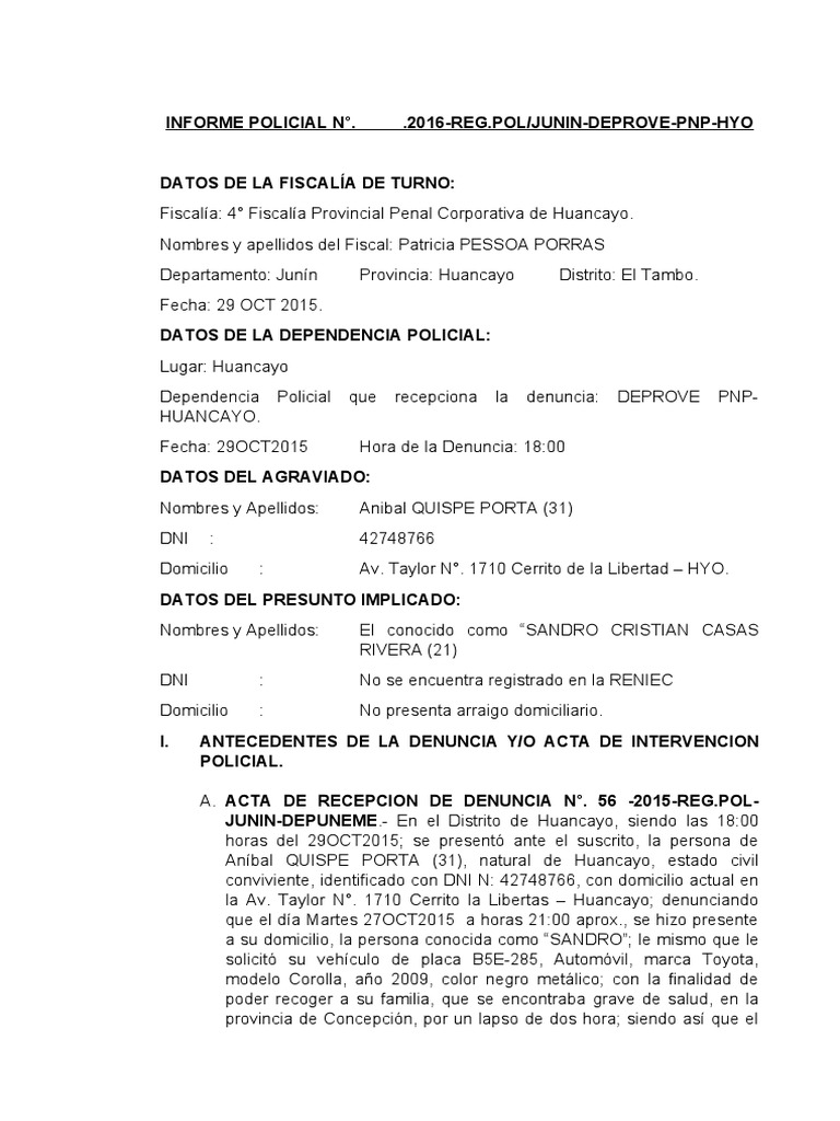 Informe Policial Caso B5e285 Pdf Policía