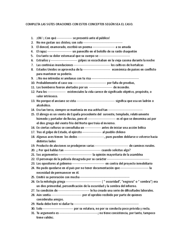 Ejercicios de completación de oraciones | PDF